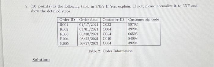 Solved 2. (10 points) Is the following table in 3NF ? If | Chegg.com