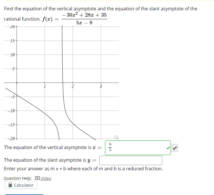 Find the equation of the vertical asymptote and the | Chegg.com