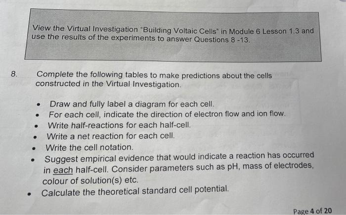 Solved View the Virtual Investigation "Building Voltaic | Chegg.com