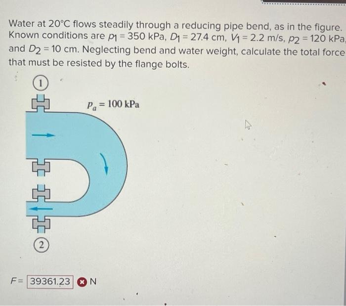Solved Water at 20∘C flows steadily through a reducing pipe | Chegg.com