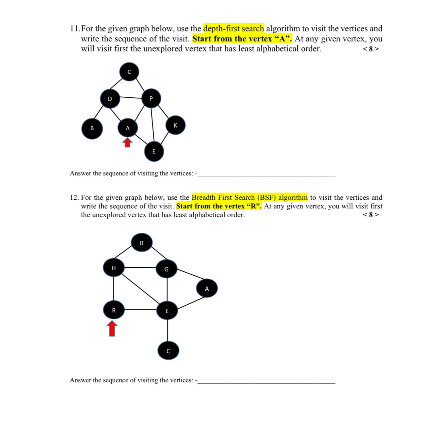 Solved 11.For the given graph below, use the depth-first | Chegg.com