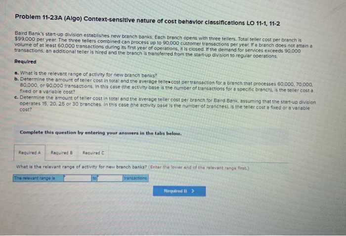 Solved Problem 11-23A (Algo) Context-sensitive nature of | Chegg.com