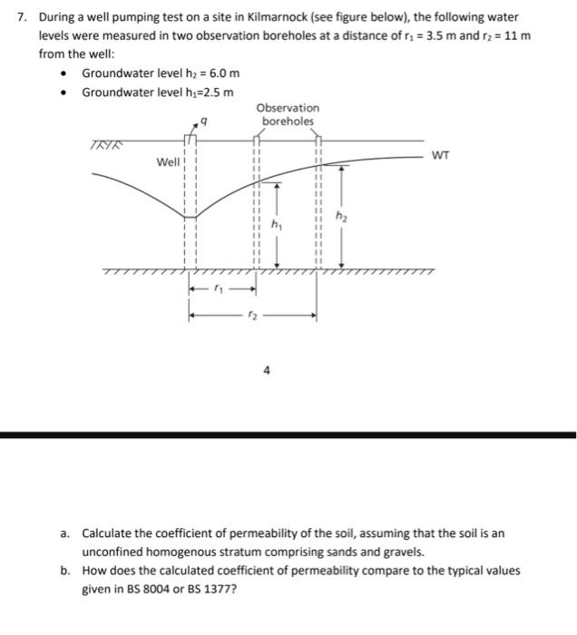 Solved 7. During a well pumping test on a site in Kilmarnock | Chegg.com