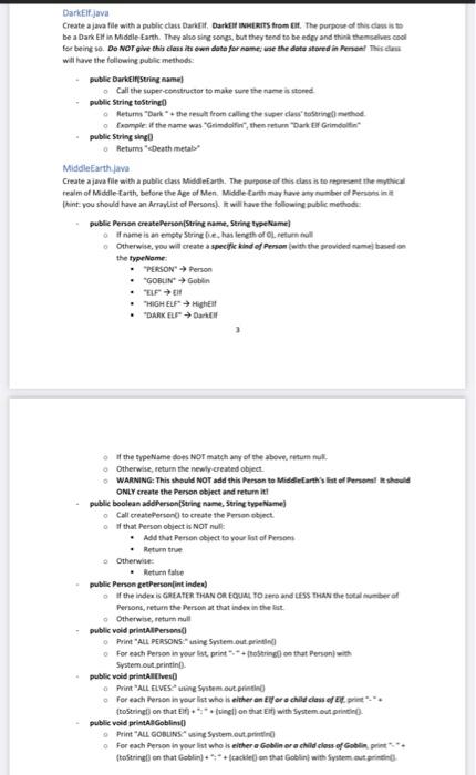 Solved Java Program. Will need ArrayList for MiddleEarth. No | Chegg.com