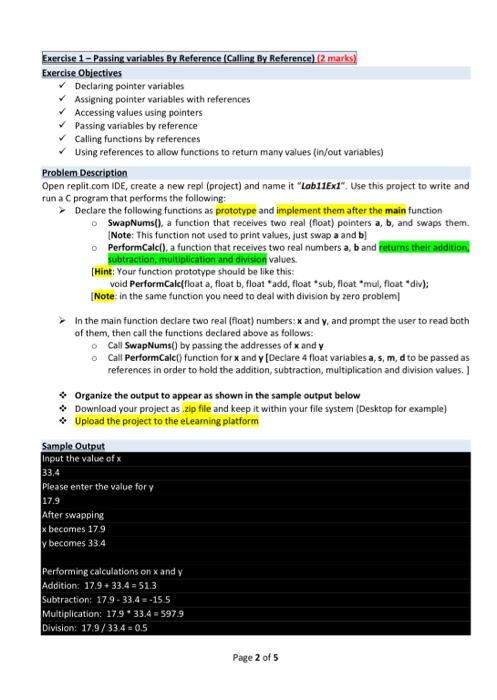 Solved Exercise 1 - Passing variables By Reference (Calling | Chegg.com
