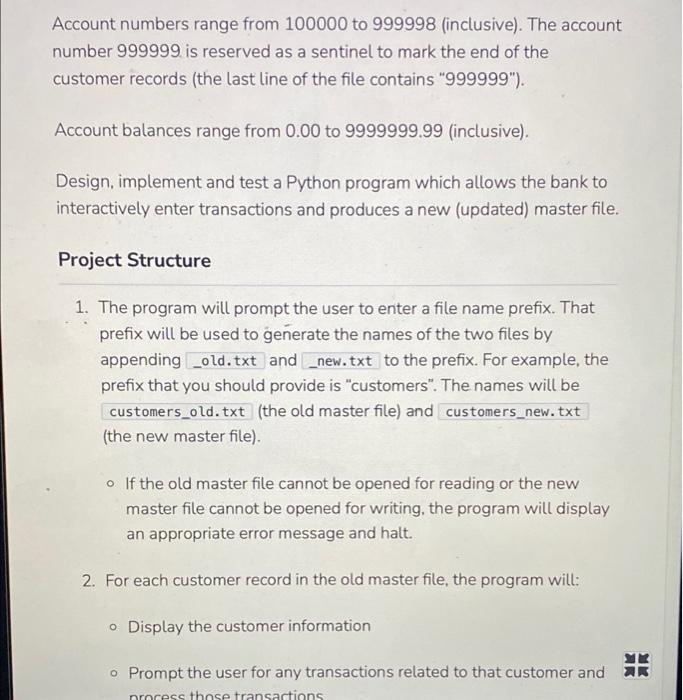 Solved Project Objectives • Use file processing and | Chegg.com