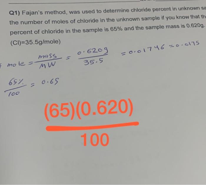 Solved calculate number of mole of Cl what given is | Chegg.com
