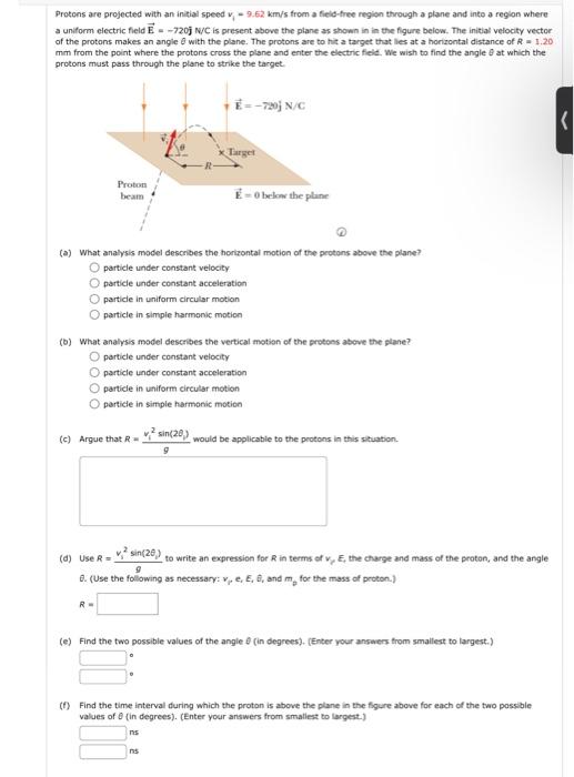 Solved Protons are projected with an initial speed v1=9.62 | Chegg.com