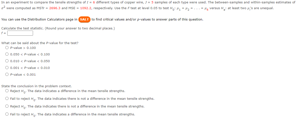 Solved In an experiment to compare the tensile strengths of | Chegg.com