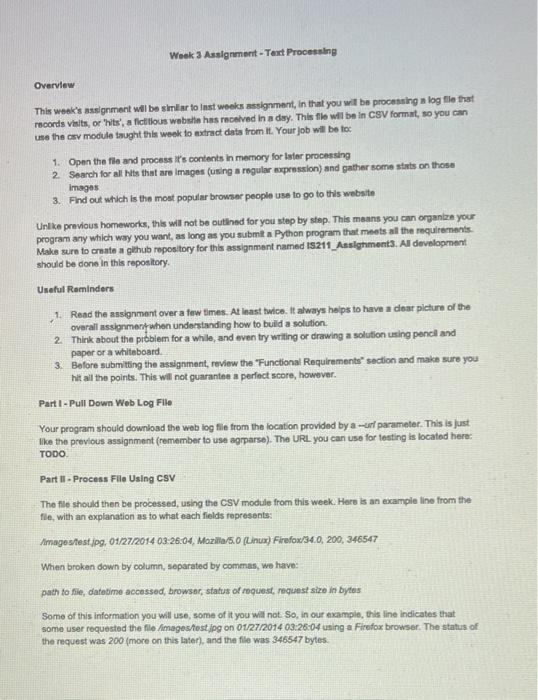 Week 3 Assignment - Text Processing Overview This | Chegg.com