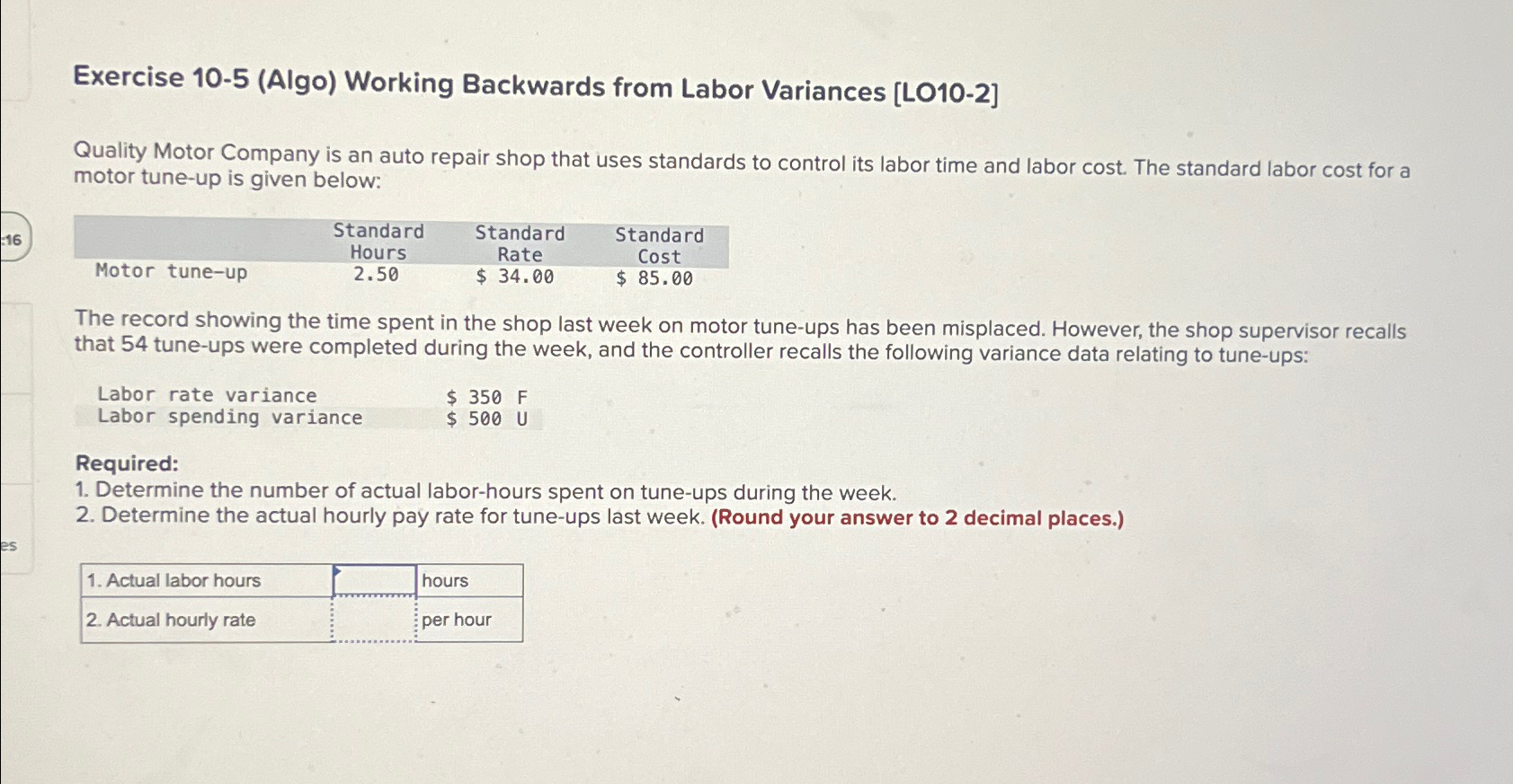 Solved Exercise 10-5 (Algo) ﻿Working Backwards from Labor | Chegg.com