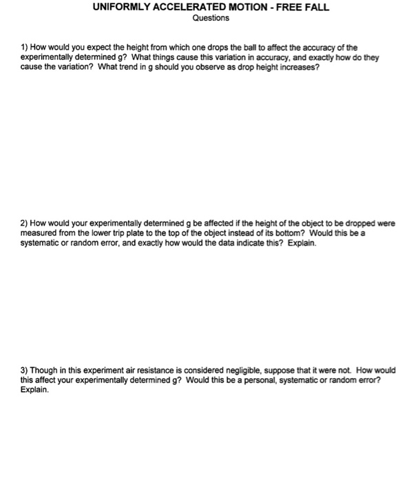 Solved UNIFORMLY ACCELERATED MOTION - FREE FALL Questions 1) | Chegg.com