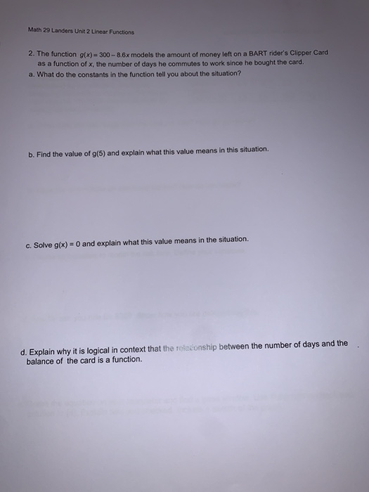 Solved Math 29 Landers Unit 2 Linear Functions Group | Chegg.com