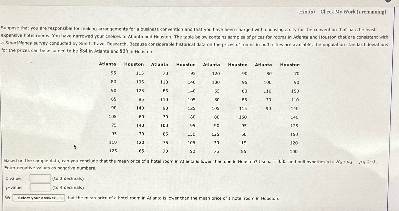 Solved Hint(s) ﻿Check My Work (1 ﻿remaining)Suppose that you | Chegg.com