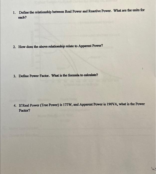 Solved 1. Define the relationship between Real Power and | Chegg.com