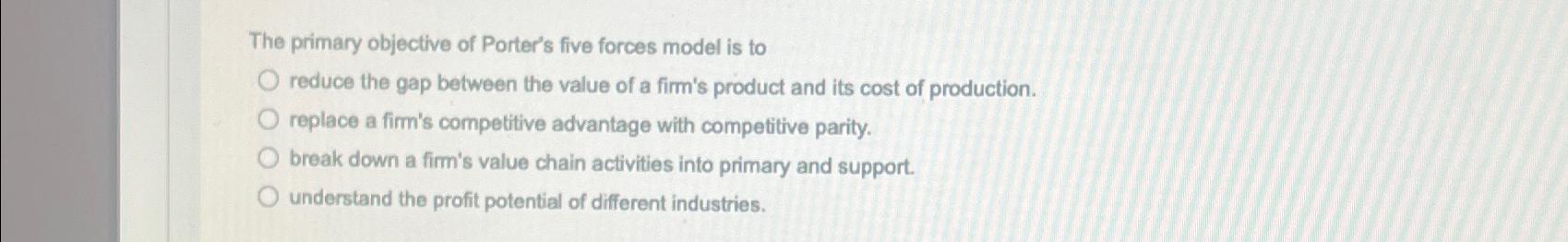 Solved The primary objective of Porter's five forces model | Chegg.com