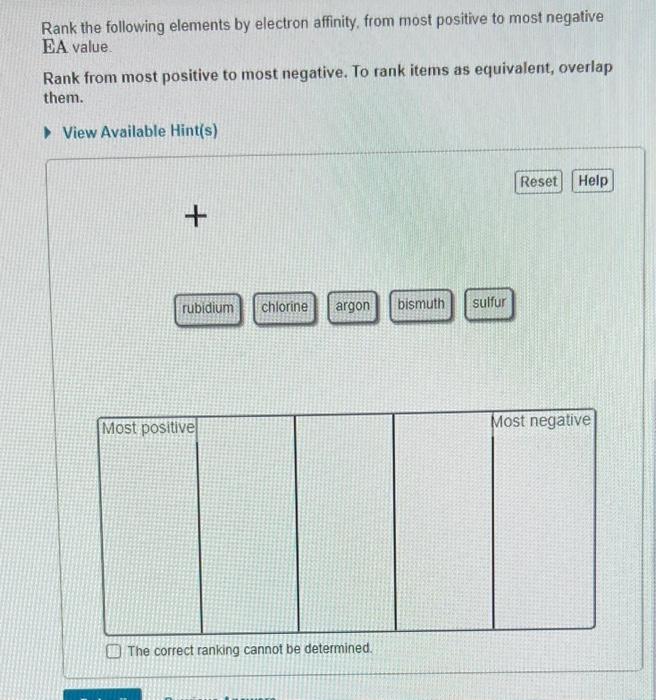 Solved Rank the following elements by electron affinity. | Chegg.com
