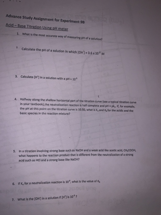 Solved Advance Study Assignment for Experiment 9B Acid-Base | Chegg.com