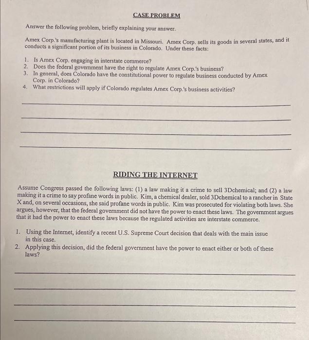 CASE PROBLEM Answer the following problem, briefly | Chegg.com