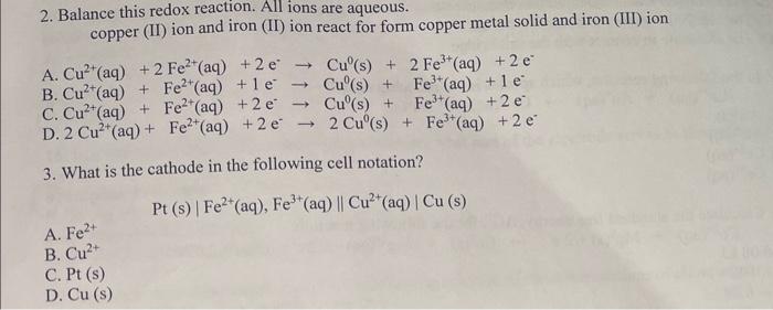 Solved 2. Balance this redox reaction. All ions are aqueous. | Chegg.com