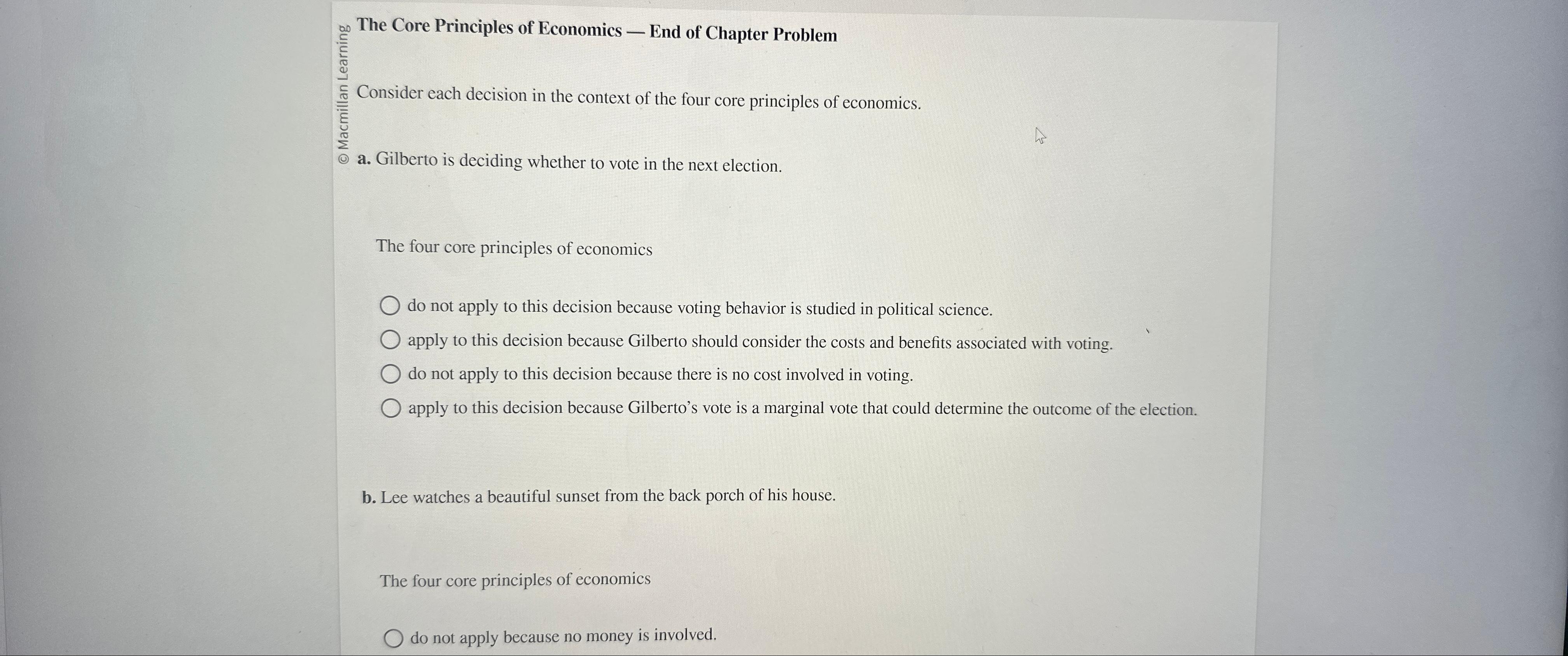 Solved The Core Principles of Economics - ﻿End of Chapter | Chegg.com