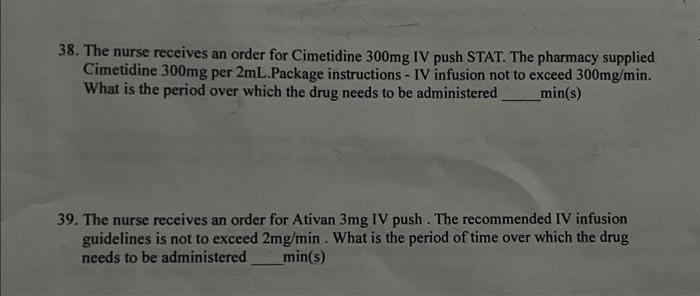 Solved 38. The nurse receives an order for Cimetidine 300mg | Chegg.com