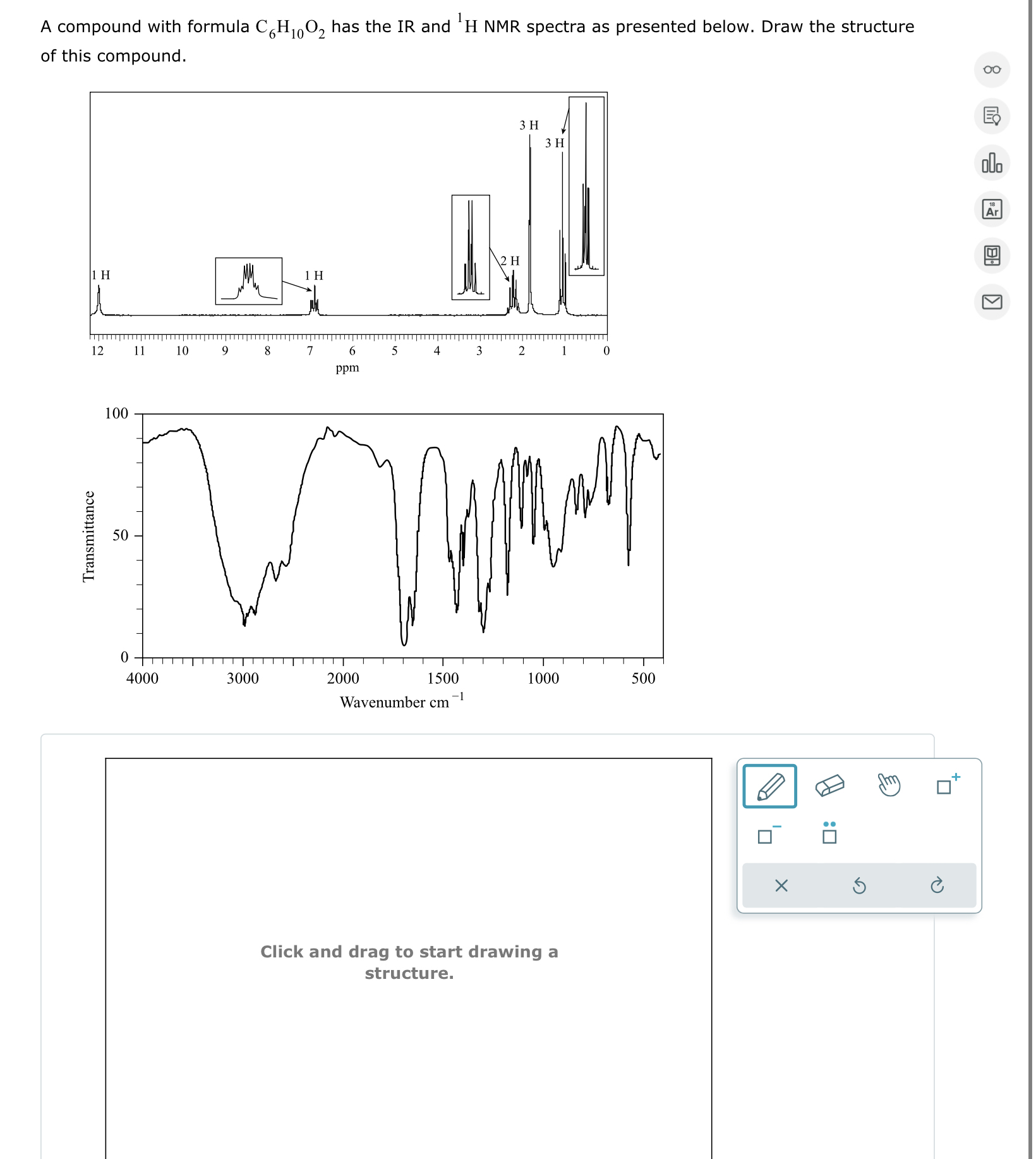 Solved A compound with formula C6H10O2 ﻿has the IR and ?1H | Chegg.com