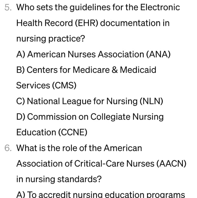 Solved nursing: Who sets the guidelines for the Electronic | Chegg.com