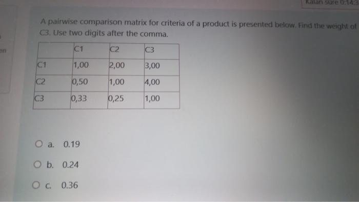 Solved en A pairwise comparison matrix for criteria of a | Chegg.com