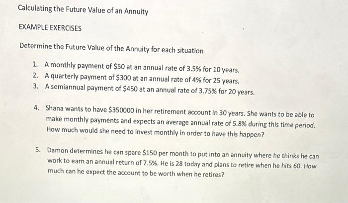 Solved Calculating the Future Value of an Annuity EXAMPLE | Chegg.com