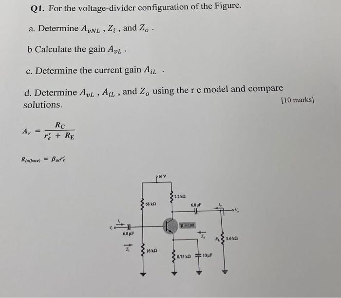 Solved Q1. For the voltage-divider configuration of the | Chegg.com