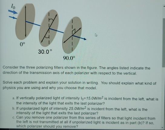 Solved HH 0° 30.0° 90.0° Consider the three polarizing | Chegg.com