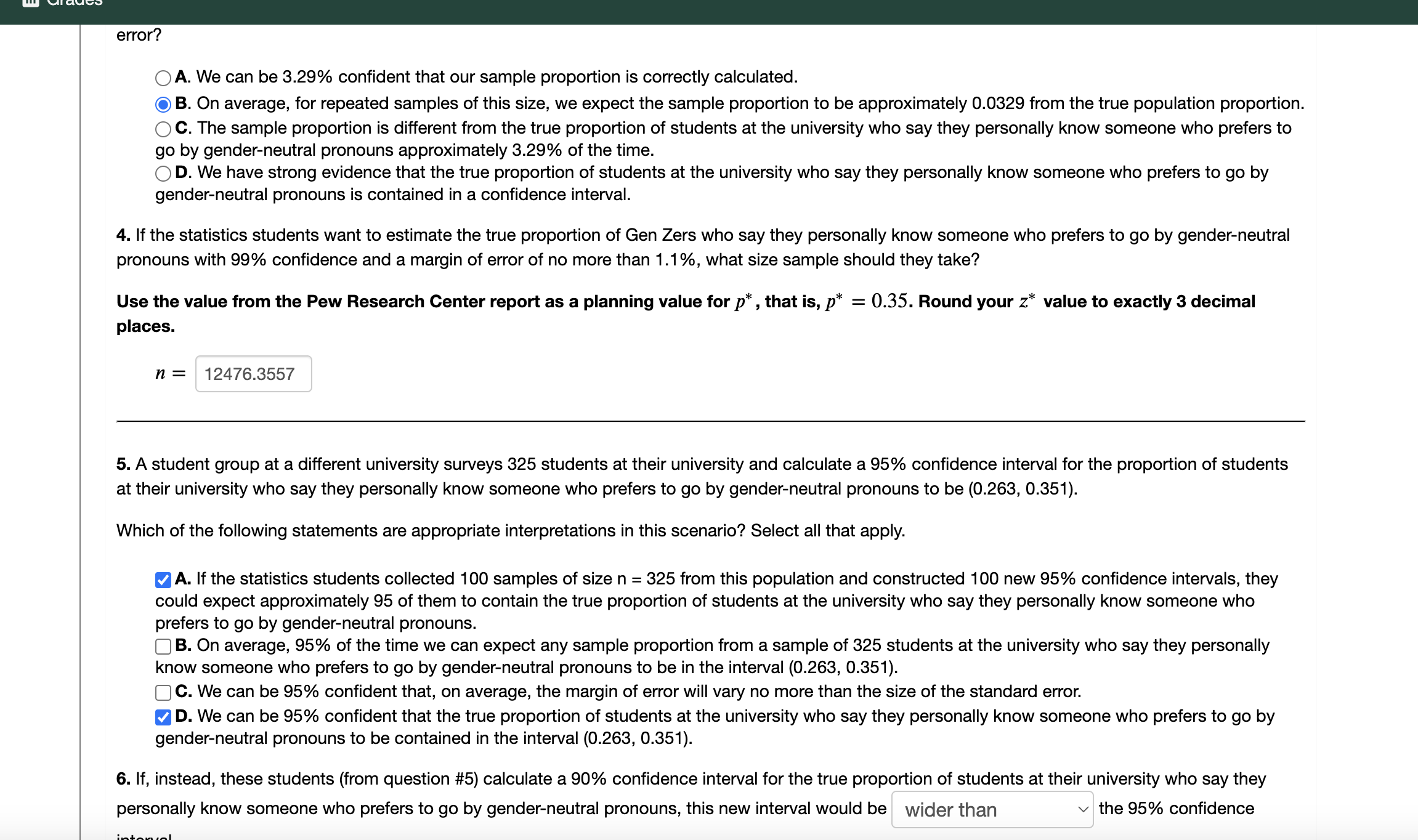 Solved error?A. ﻿We can be 3.29% ﻿confident that our sample | Chegg.com