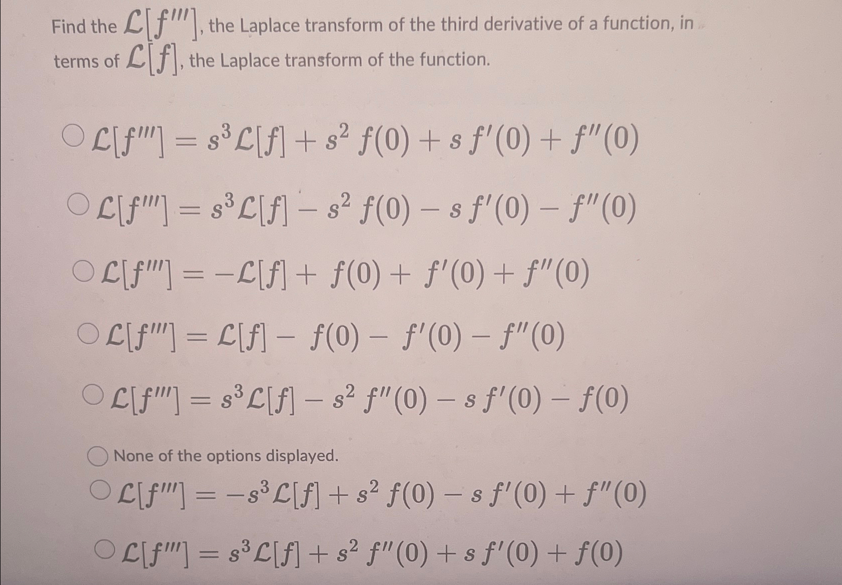 Solved Find the L[f'''], ﻿the Laplace transform of the third | Chegg.com