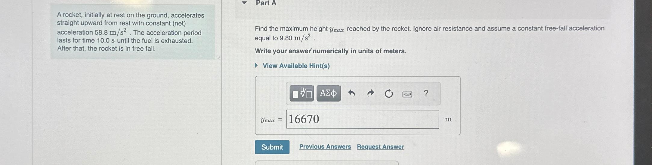 Solved A rocket, initially at rest on the ground, | Chegg.com