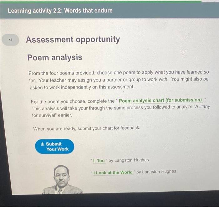 Learning activity 2.2: Words that endure Assessment | Chegg.com