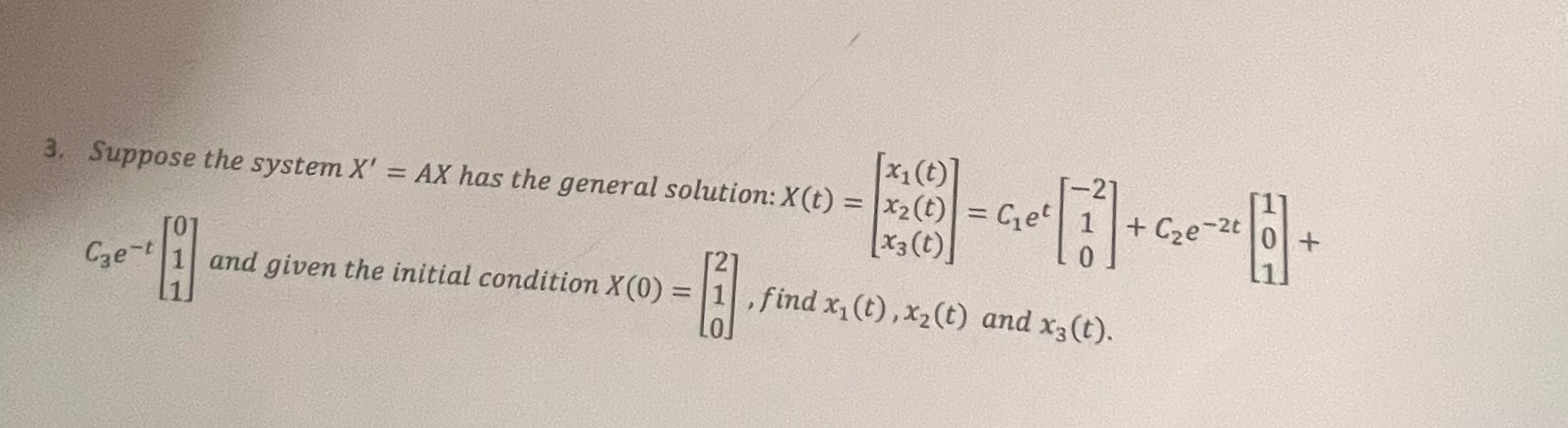 Solved Suppose the system x'=Ax ﻿has the general solution: | Chegg.com