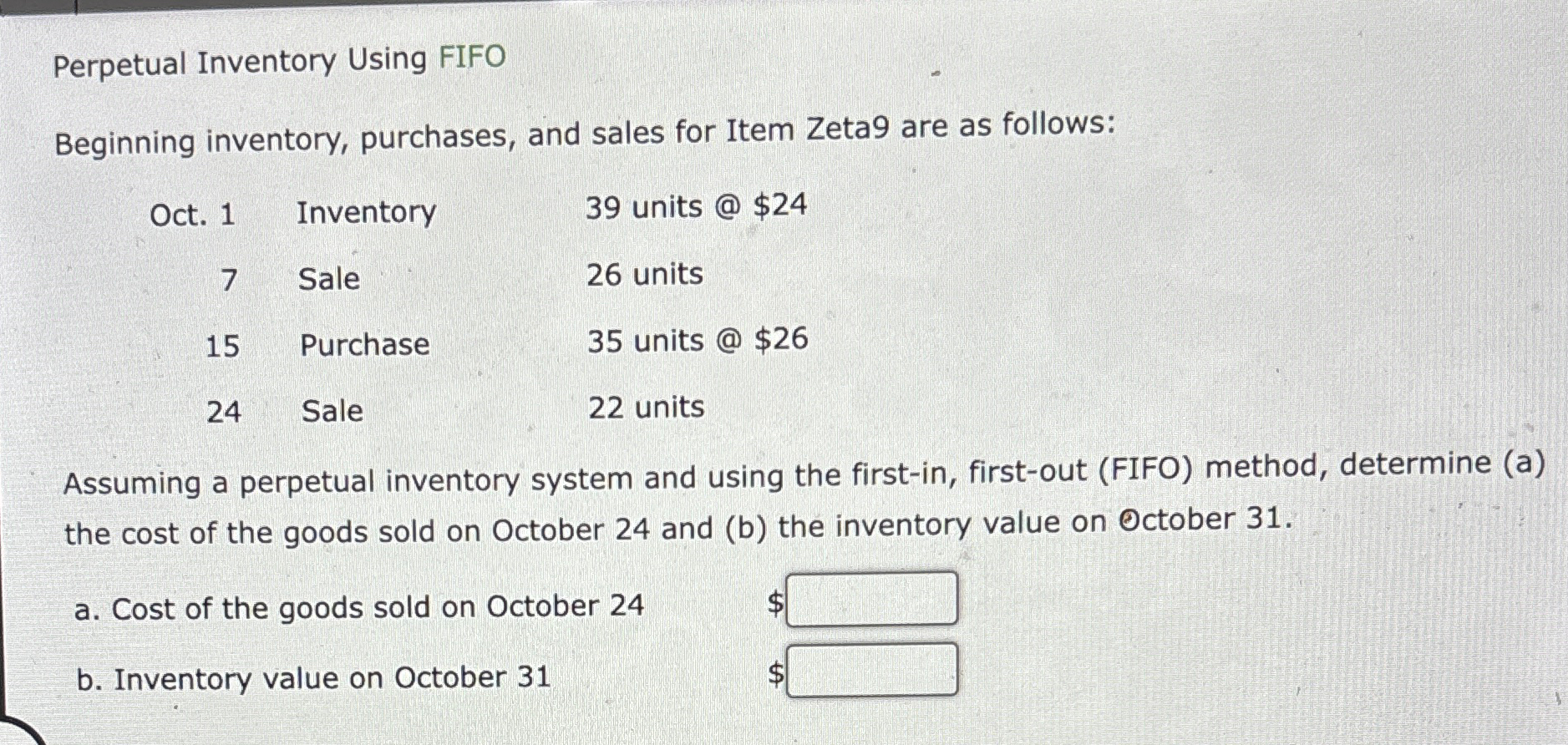 Perpetual Inventory Using FIFOBeginning inventory, | Chegg.com