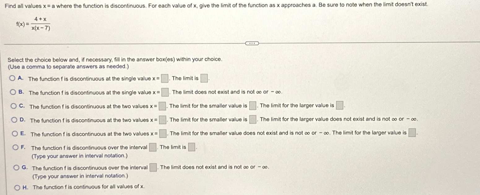 Solved Find All Values Xa Where The Function Is 8299