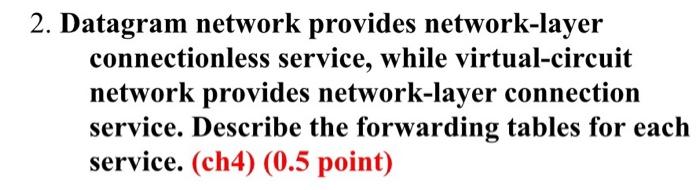 Solved 2. Datagram network provides network-layer | Chegg.com