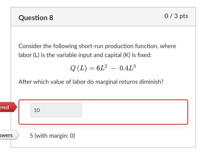 Solved Question 8 0/3 pts Consider the following short-run | Chegg.com