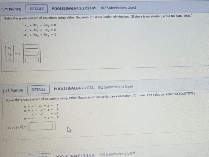 Solved (-/1 Points) DETAILS POOLELINALG4 2.2.027.MI. 0/2 | Chegg.com