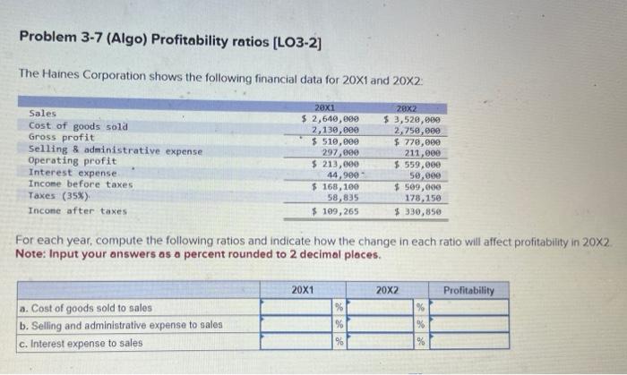 Solved Problem 3-7 (Algo) Profitability ratios [LO3-2] The | Chegg.com