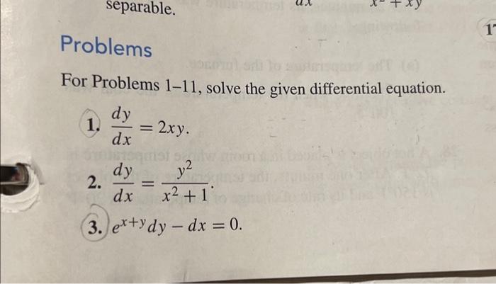 Solved For Problems 1-11, solve the given differential | Chegg.com