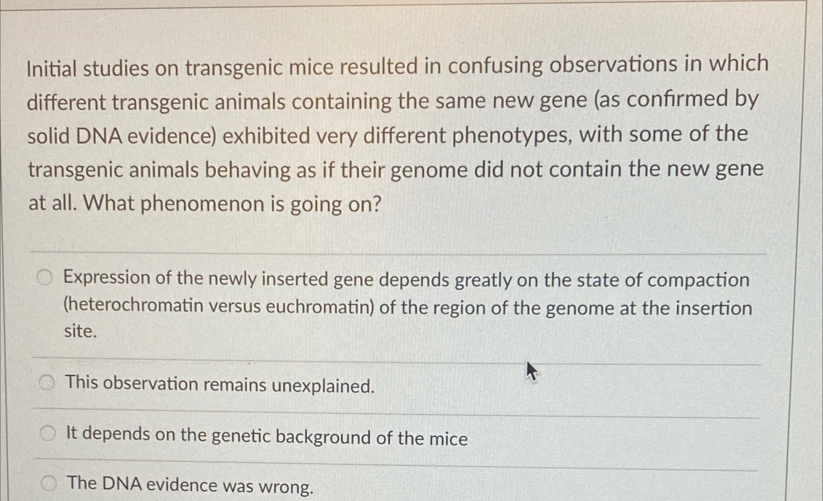 Solved Initial studies on transgenic mice resulted in | Chegg.com