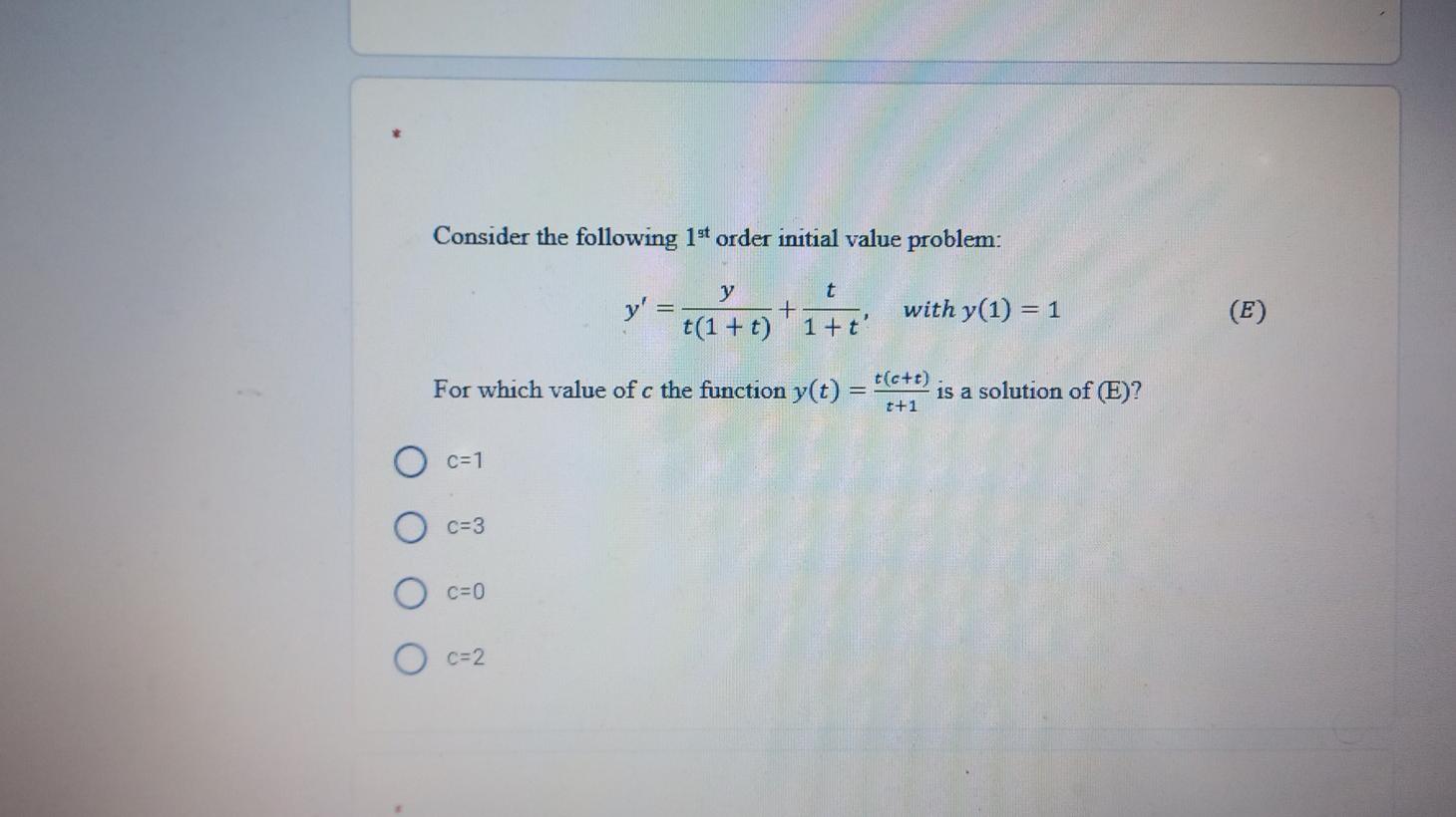 Solved Consider the following 1st order initial value | Chegg.com