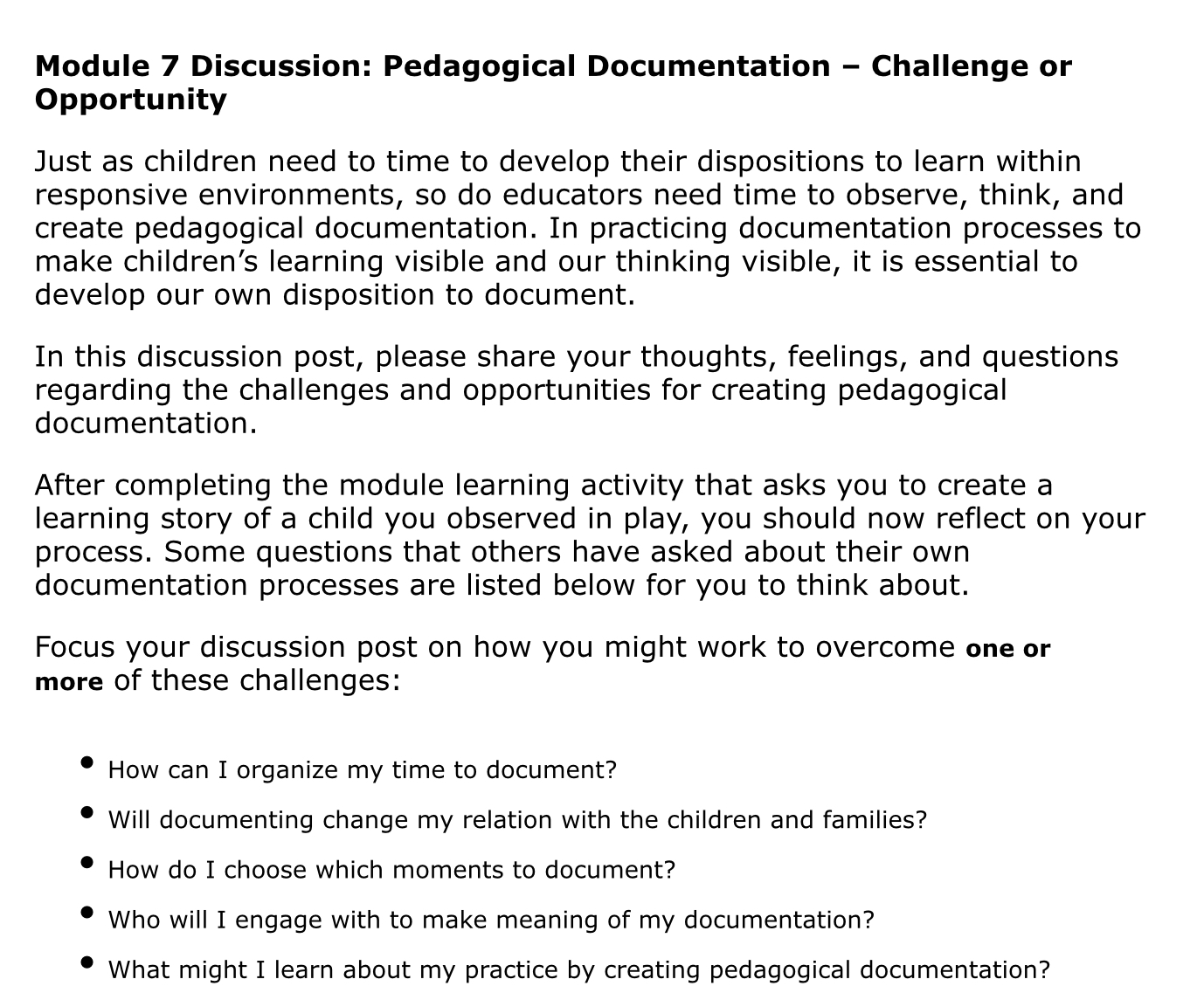 Solved Module 7 ﻿Discussion: Pedagogical Documentation - | Chegg.com