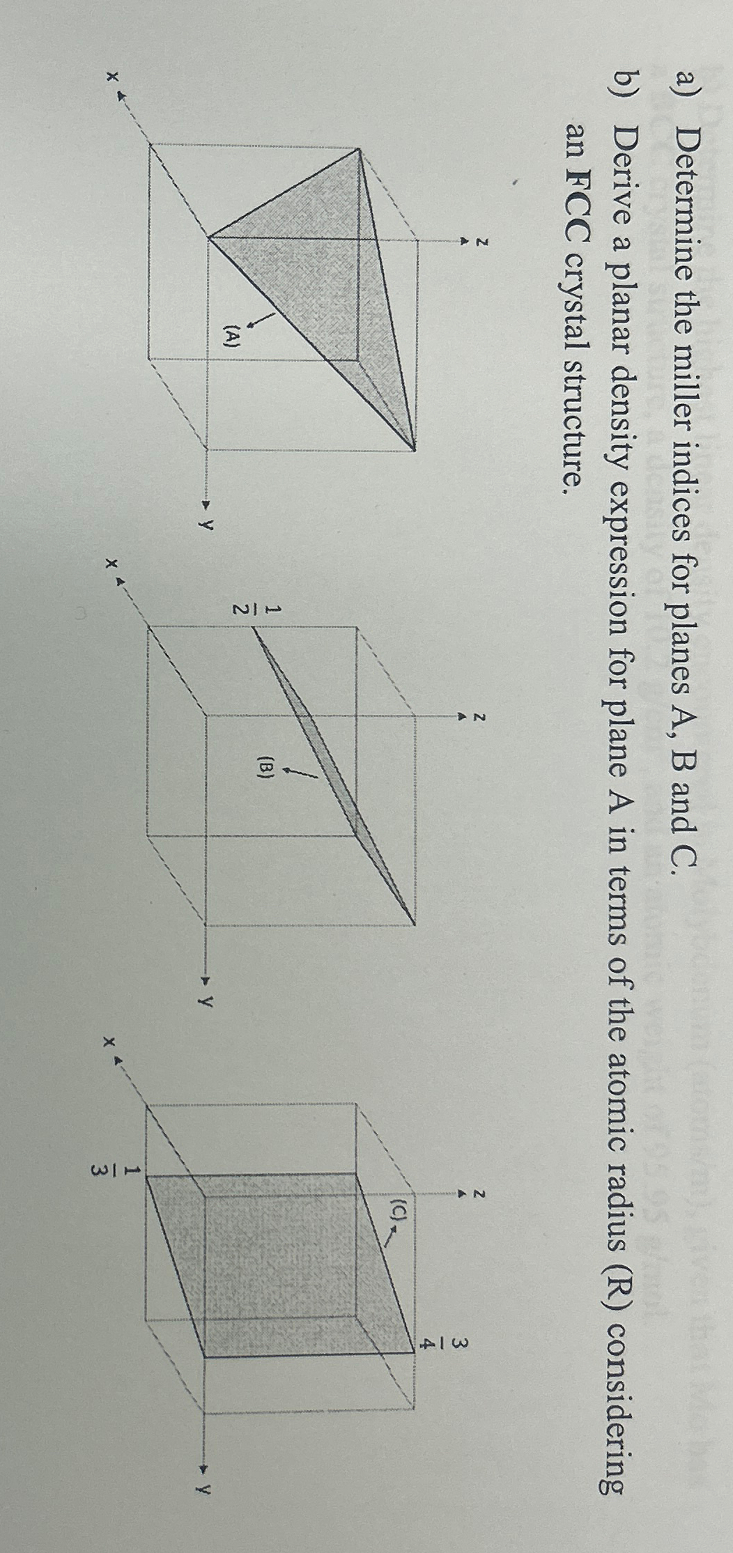 Solved a) ﻿Determine the miller indices for planes A,B ﻿and | Chegg.com