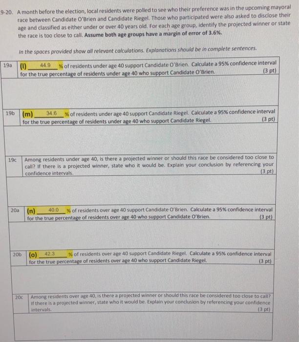 Solved 9-20. A month before the election, local residents | Chegg.com