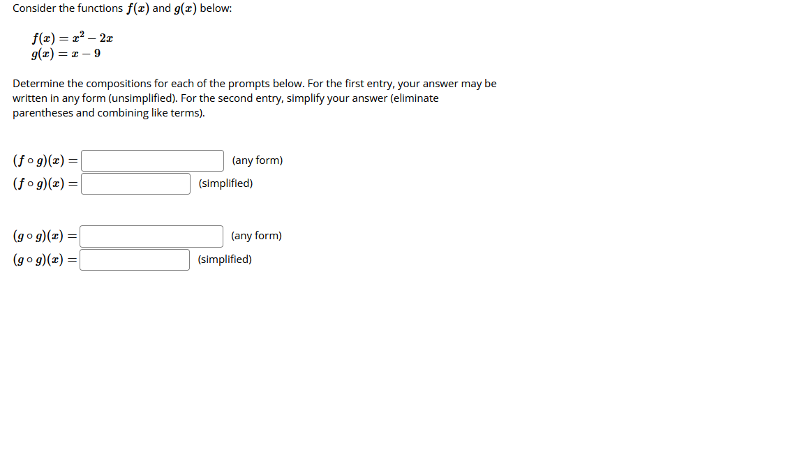 Solved Consider the functions f(x) ﻿and g(x) | Chegg.com